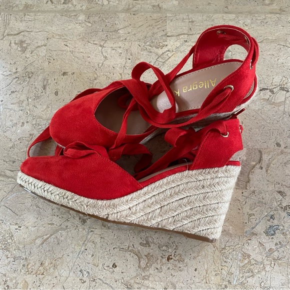 Allegra K | Shoes | Allegra K Red Faux Suede Closed Toe Platform Wedge ...